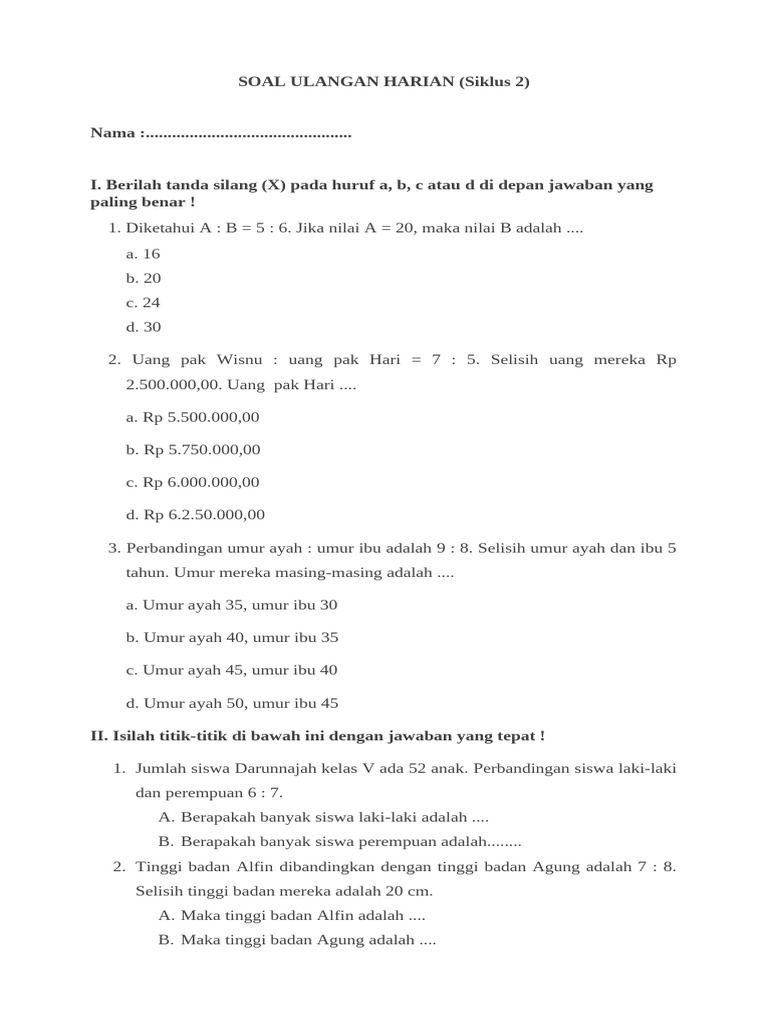 Soal Uh Siklus 2 | PDF