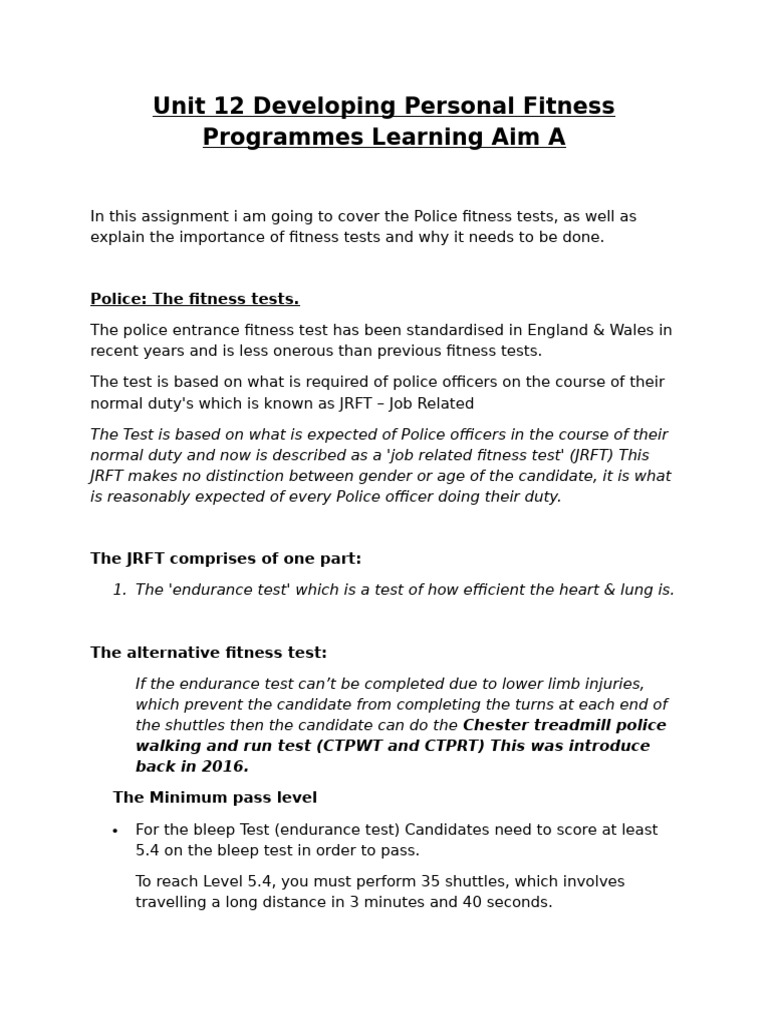 Unit 12 Developing Personal Fitness Programmes Learning Aim A | PDF ...