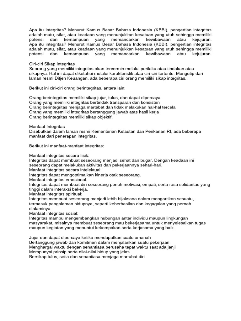 Definisi dan Ciri-Ciri Integritas | PDF
