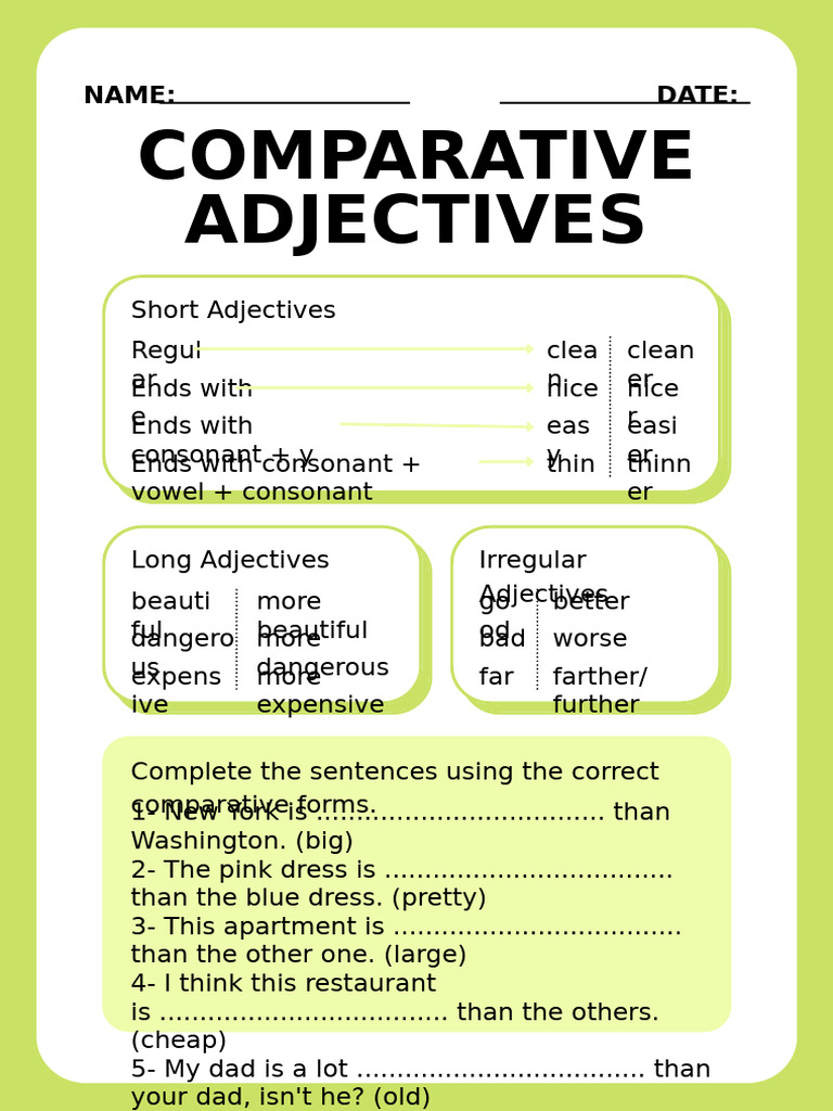 Comparative Adjectives Grammar Worksheet | PDF