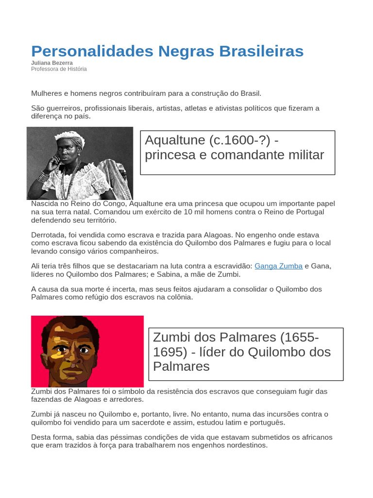 Personalidades Negras Brasileiras | PDF