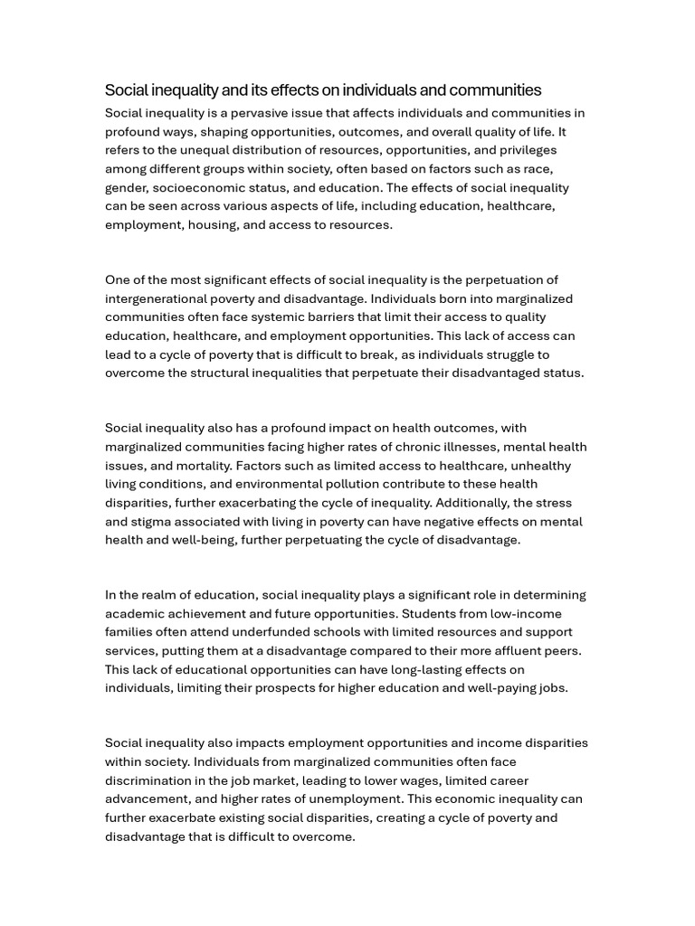 Effects of Social Inequality Explained | PDF | Discrimination & Race ...