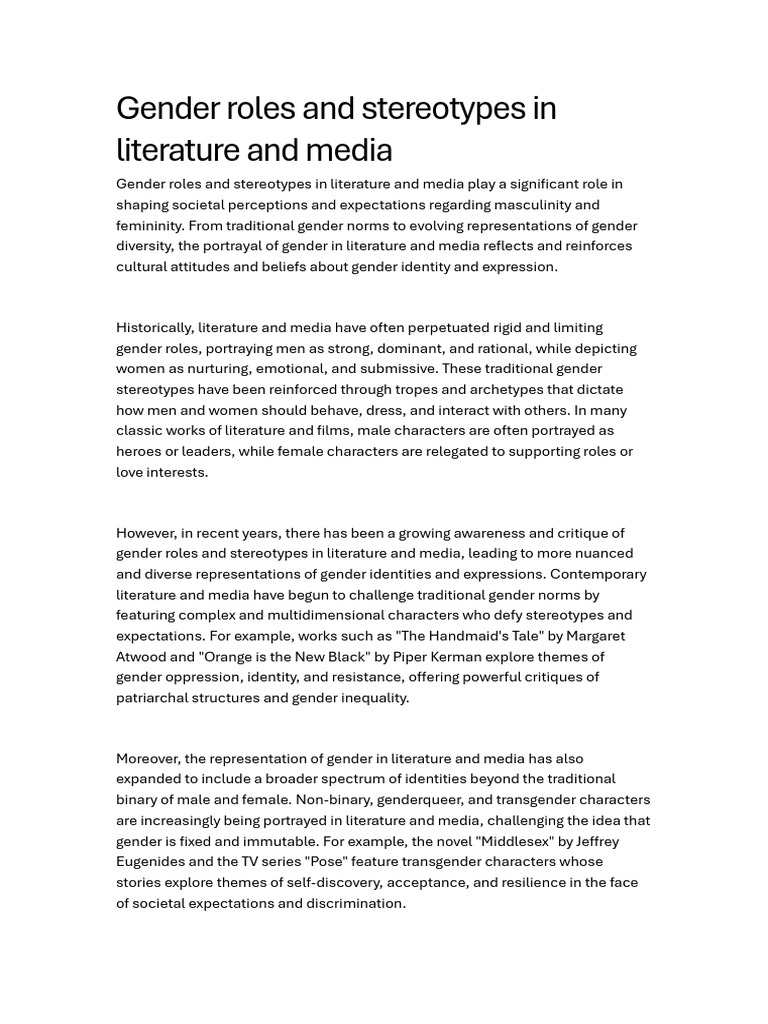 Gender Roles and Stereotypes in Literature and Media | PDF | Gender ...