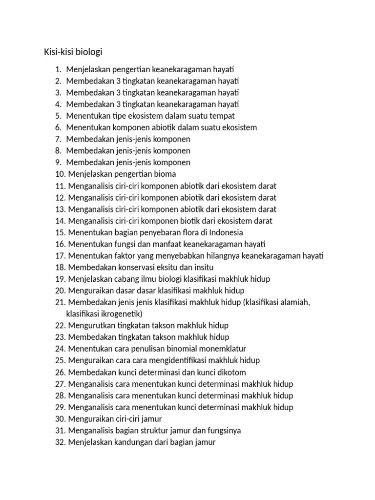 Kisi-Kisi Biologi x3 | PDF