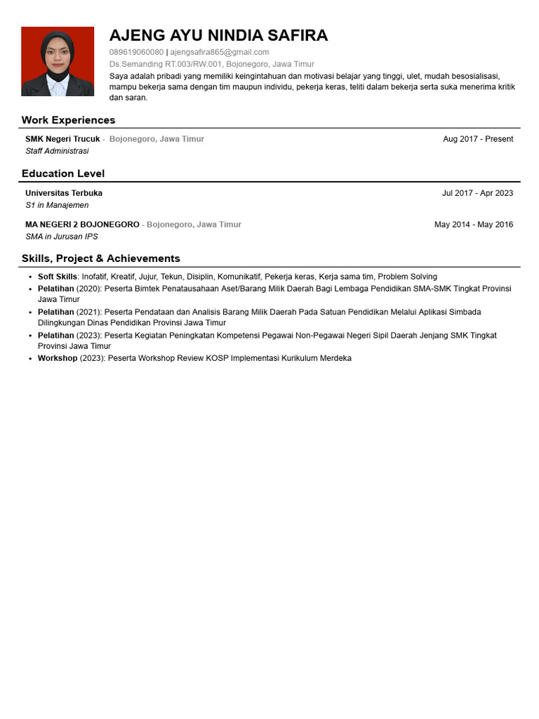 Cv. Ajeng Ayu Nindia Safira | PDF