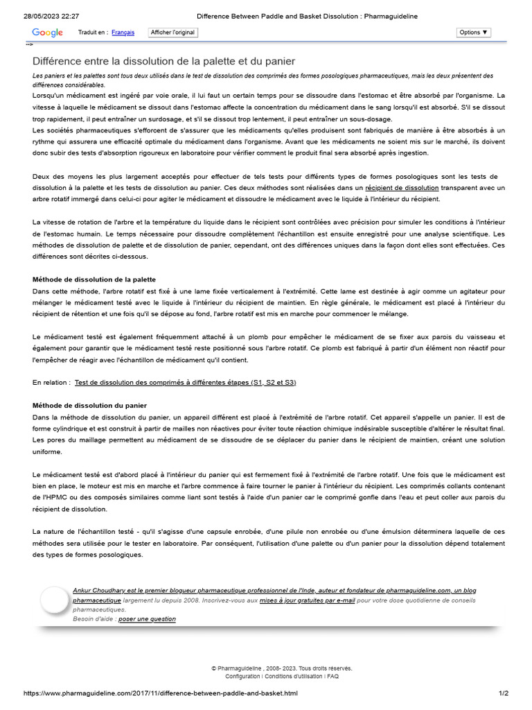 Différences entre dissolution paddle et panier | PDF | Chimie