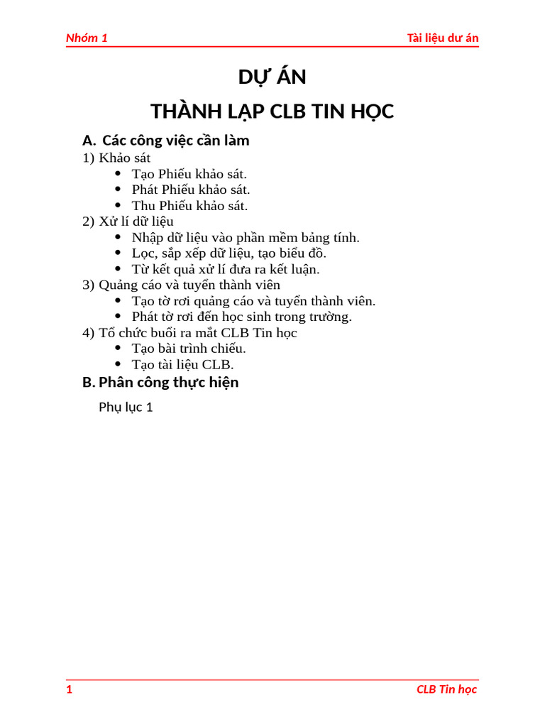 DỰ ÁN THÀNH LẬP CLB TIN HỌC | PDF