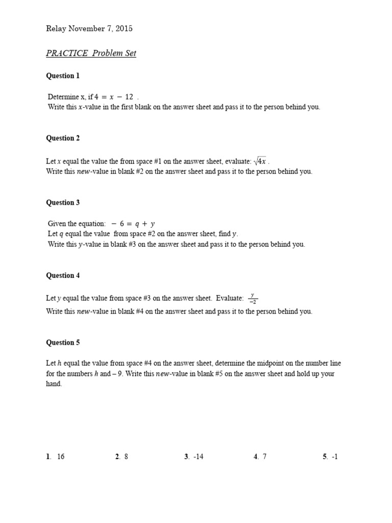 Relay Math Problem Sets 2015 | PDF | Elementary Mathematics | Euclidean Geometry