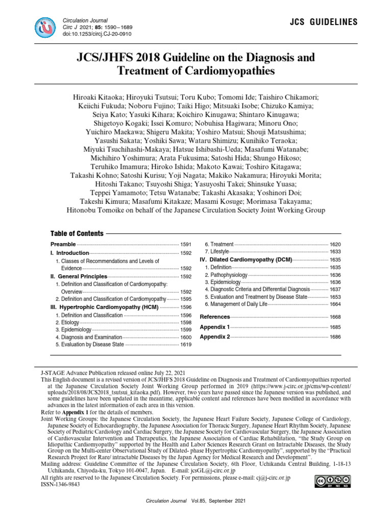 JCS-JHFS 2018 Guideline on the Diagnosis and Treatment of Cardiomyopathies | PDF | Heart Failure ...