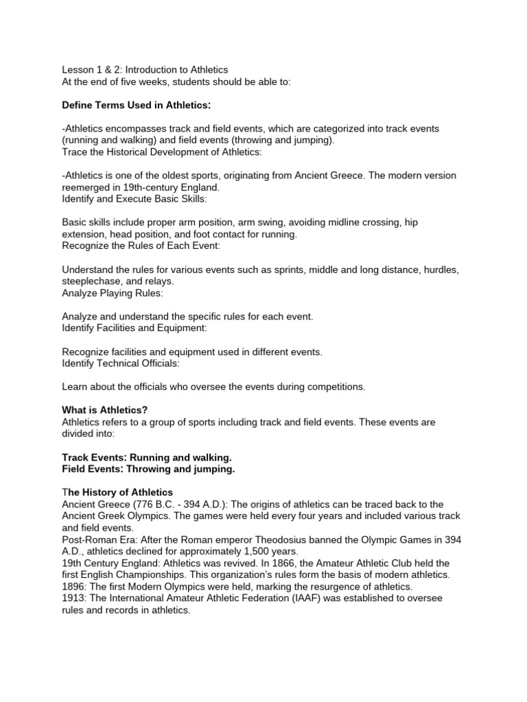 Lesson 1 | PDF | Track And Field | Athletic Sports