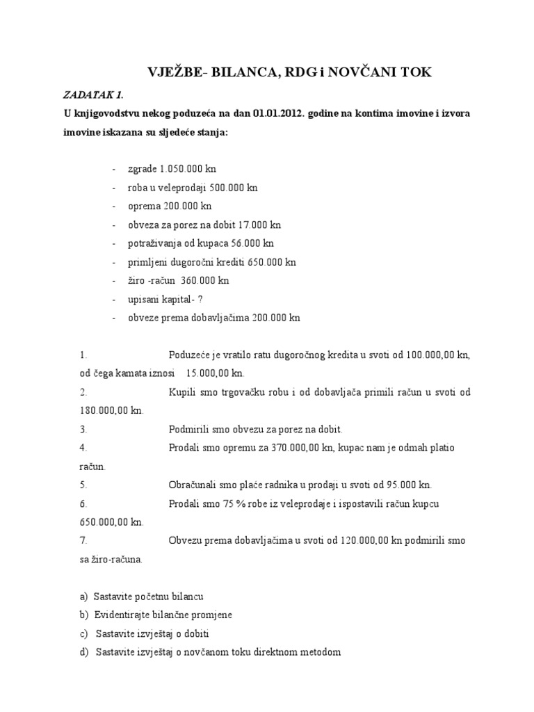 VJEŽBA 3 - Bilanca, RDG I Novčani Tok | PDF