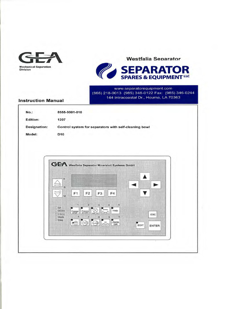AME-MAN-702-001 Control System For Separators - GEA Westfalia - D10 ...