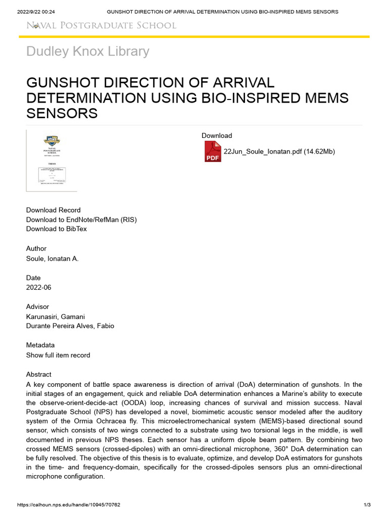 Gunshot Direction of Arrival Determination Using Bio-Inspired Mems ...