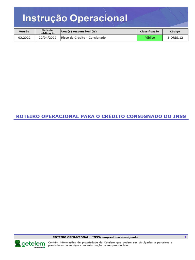 Roteiro Operacional Cetelem 2022 | PDF | Crédito consignado | Empréstimos