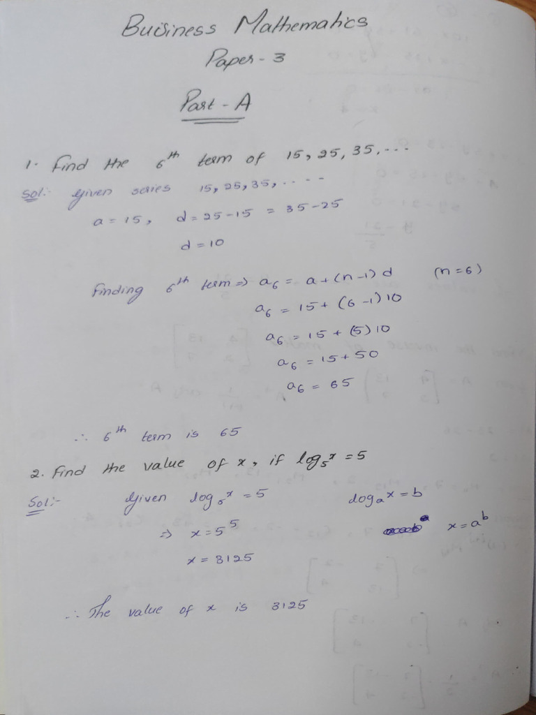 Business Mathematics Previous Year Paper 3 Solutions | PDF