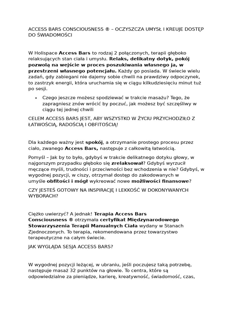 Access Bars Consciousness | PDF