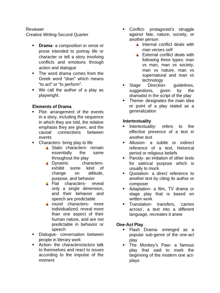 Reviewer Creative Writing Second Quarter | PDF | Intertextuality | Play ...
