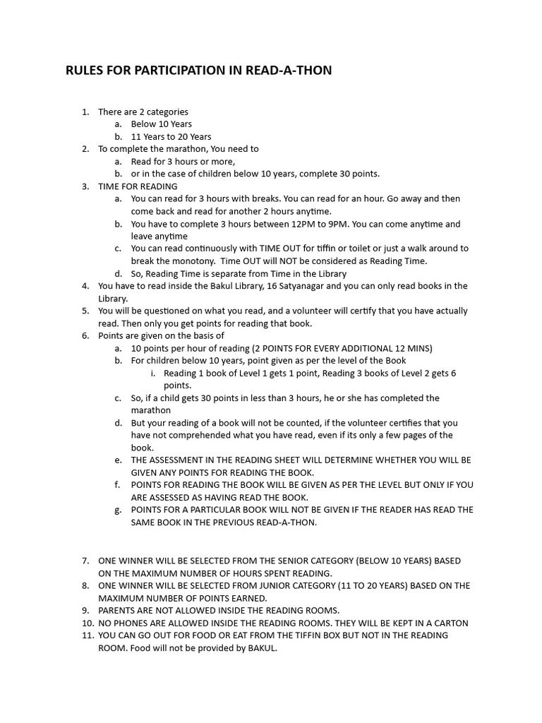 Rules for Participation in Read-A-thon | PDF