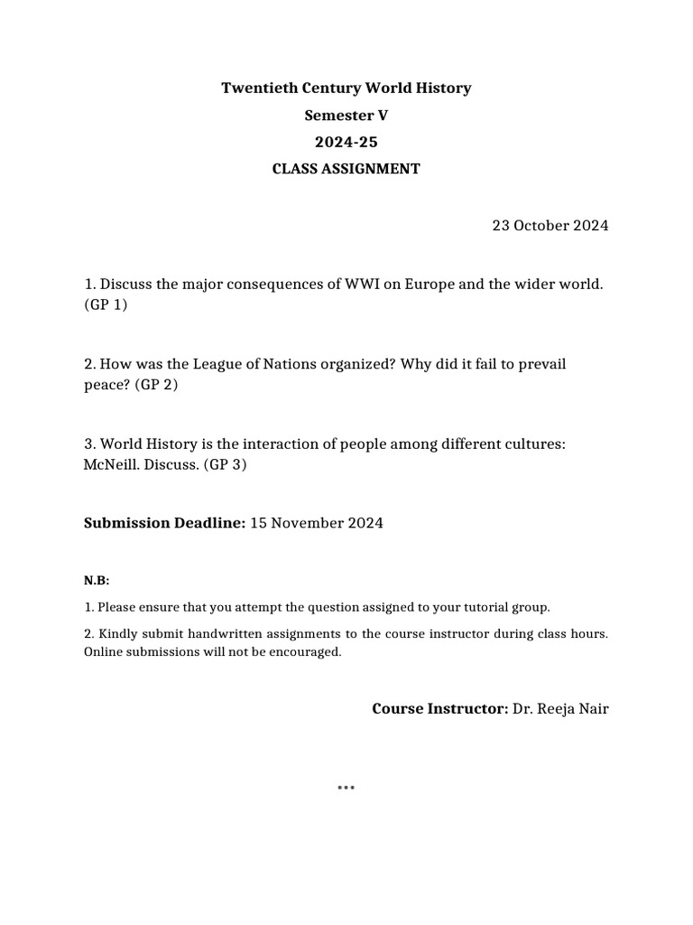 Class Assignment_Twentieth Century World History | PDF