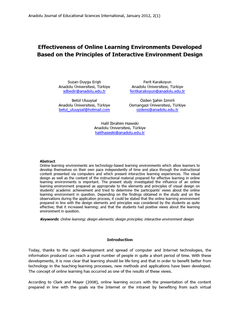 Effectiveness of Online Learning Environments Developed Based On The ...