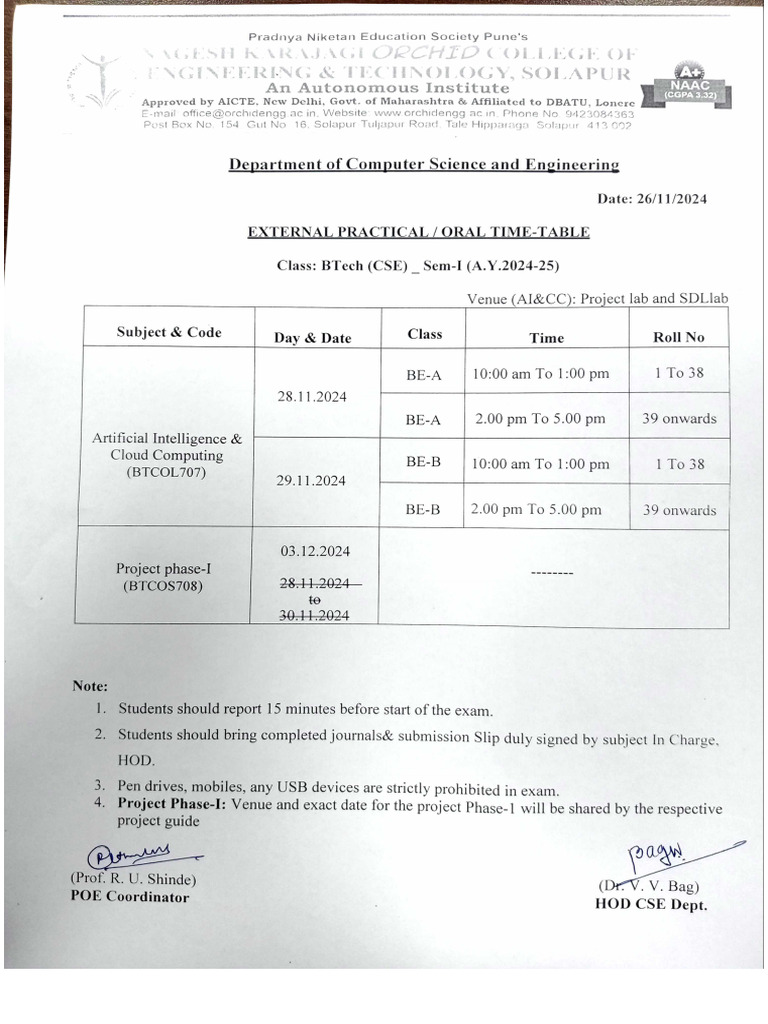 Revised POE Time Table-BTech | PDF