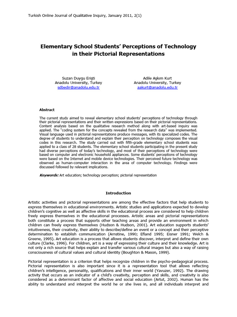 Elementary School Students Perceptions of Technology in Their Pictorial ...