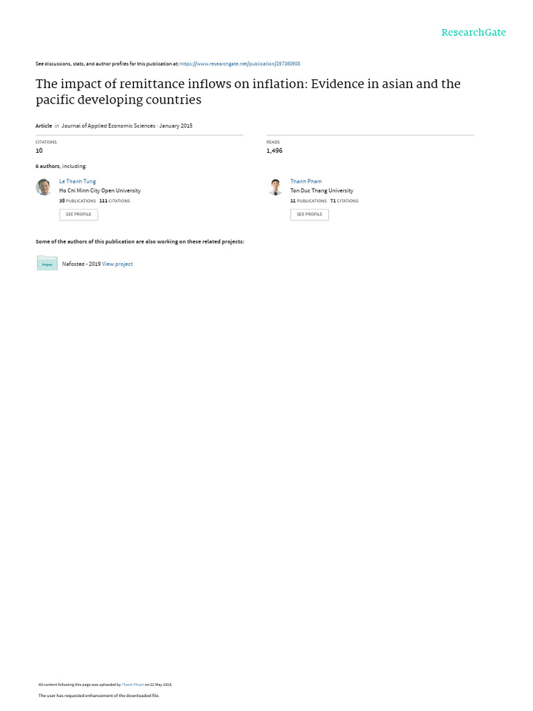 2015-The Impact of Remittance Inflows On Inflation Evidence in Asian and The Pacific Developing ...