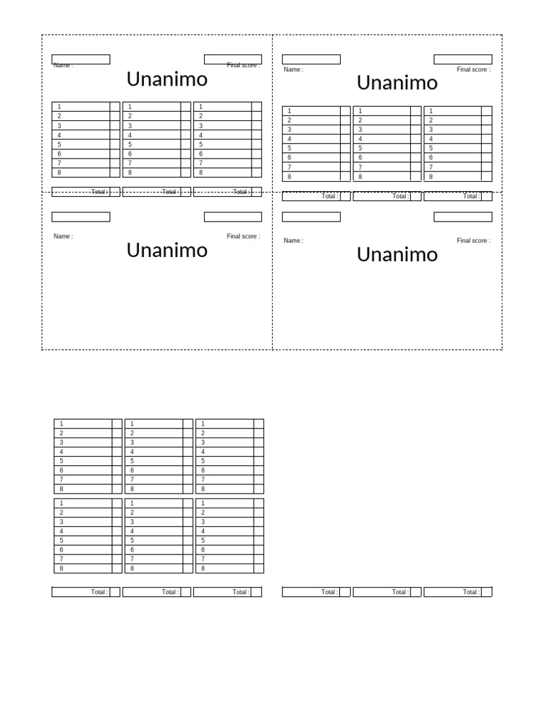 Unanimo Score Sheet Print A4 | PDF
