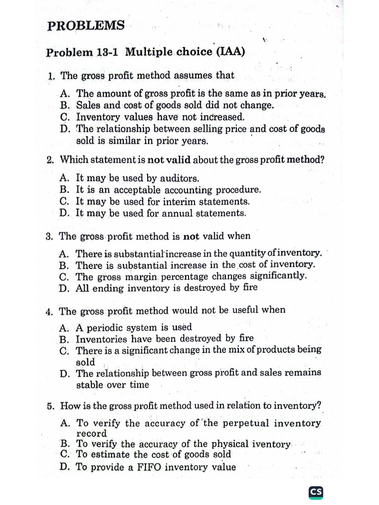 Chapter 13 Gross Profit Method | PDF