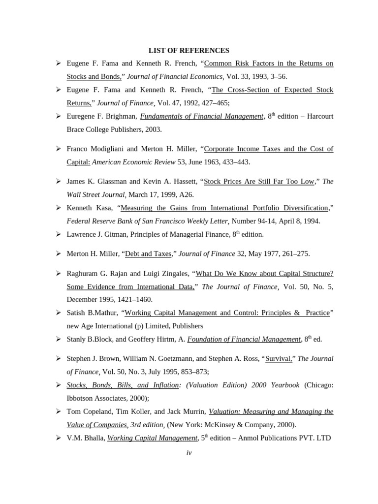 Financial Management References List | PDF