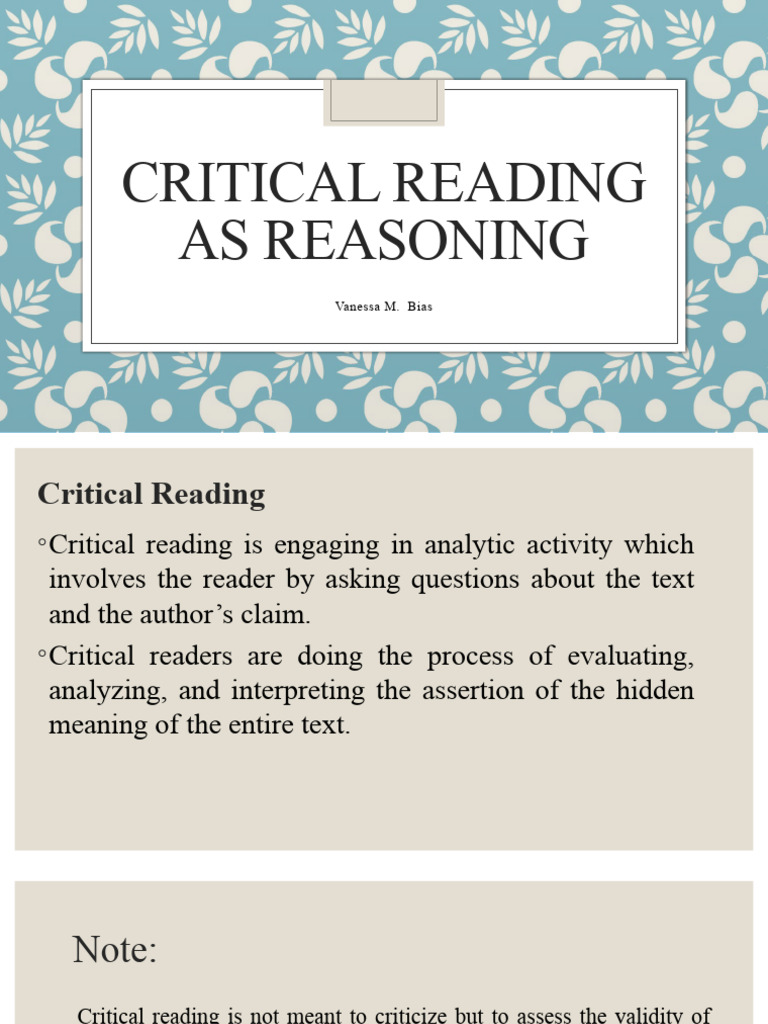 Critical Reading and Reasoning Techniques | PDF | Argument | Poetry