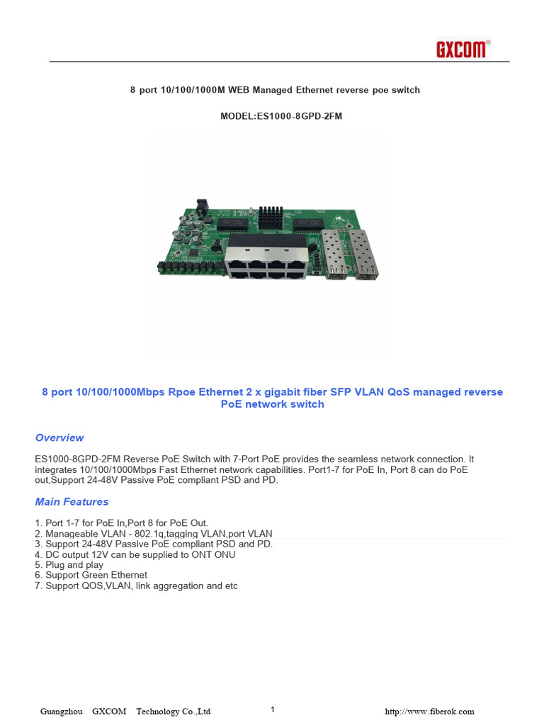 8 reverse poe gigabit --ES1000-8GPD-2FM | PDF