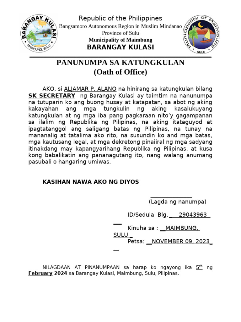 Panunumpa Sa Katungkulan | PDF