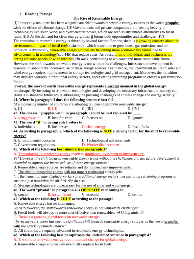 Reading Passage 10 Questions G I | PDF | Renewable Energy | Energy ...