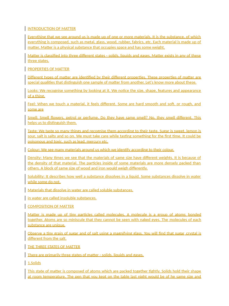 INTRODUCTION OF MATTER | PDF | Matter | Gases