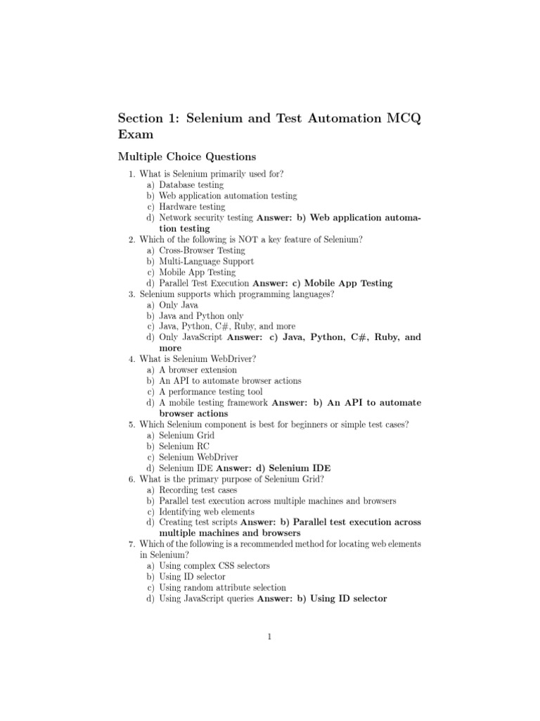 selenium-mcq-exam (1) | PDF | Selenium (Software) | Software Engineering selenium-mcq-exam (1) | PDF | Selenium (Software) | Software Engineering