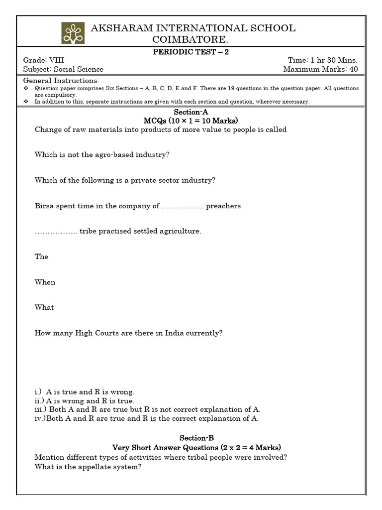 Grade 8 Social Science Test | PDF | Raw Material