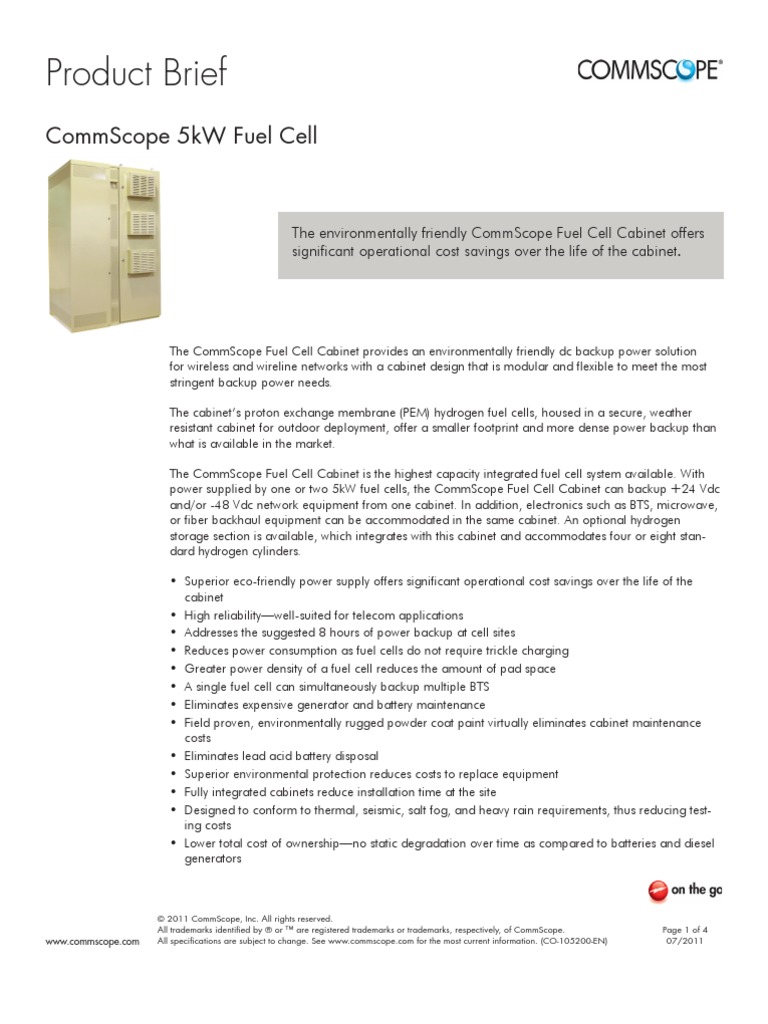 Product Brief: Commscope 5Kw Fuel Cell | PDF | Battery (Electricity ...
