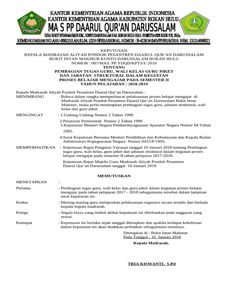 12 1. SK Pembagian Tugas 2018 Ma) | PDF