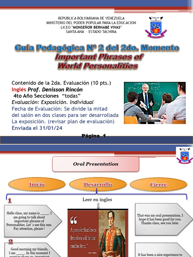 2da Guia Ped. 2do. Momento 4to Año Ingles Bernabe Vivas | PDF