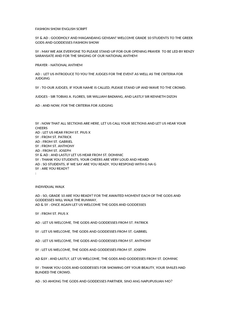 Fashion Show English Script | PDF