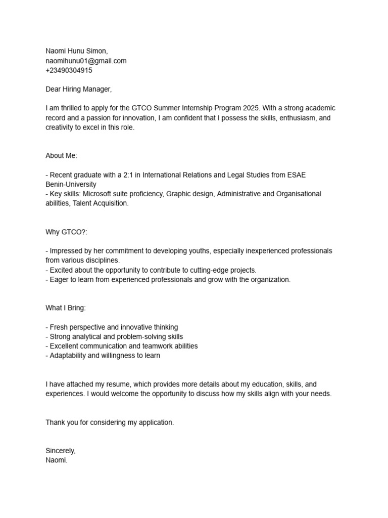 Naomi Hunu Simon, Coverletter | PDF