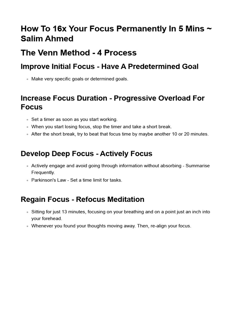 How To 16x Your Focus Permanently in 5 Mins Salim Ahmed | PDF