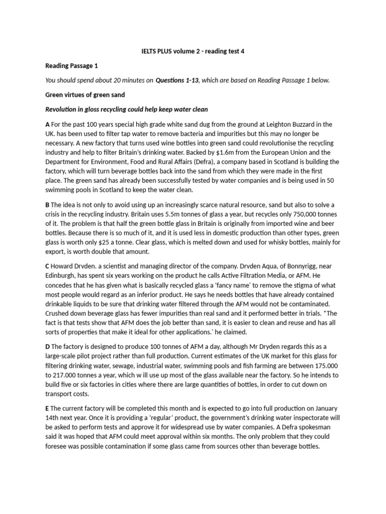IELTS PLUS Volume 2 - Reading Test 4 | PDF | Agriculture