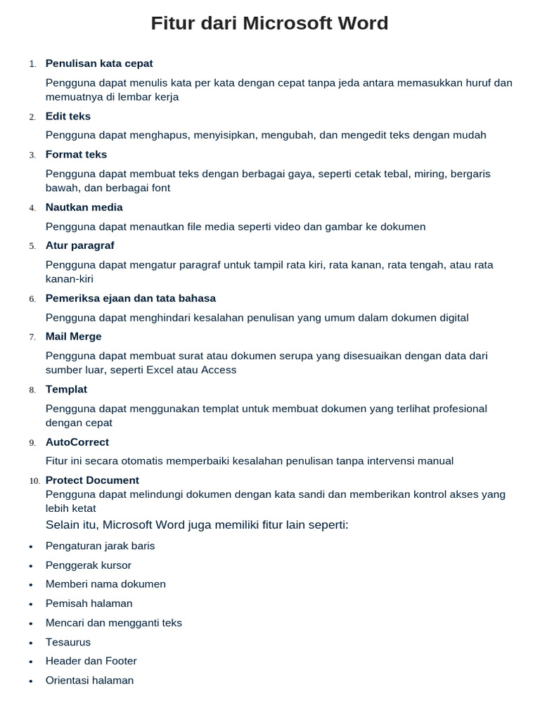 Fitur Utama Microsoft Word dan Fungsinya | PDF
