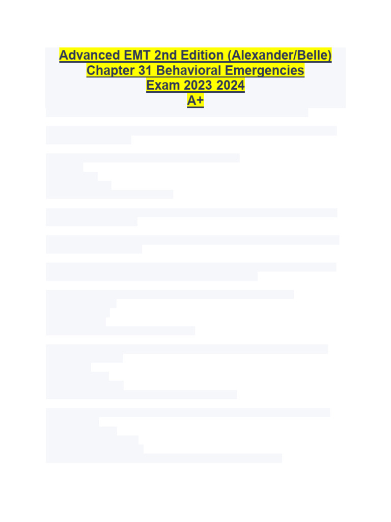Advanced EMT 2nd Edition Exam 2023-2024 A+ | PDF | Mental Disorder | Anxiety