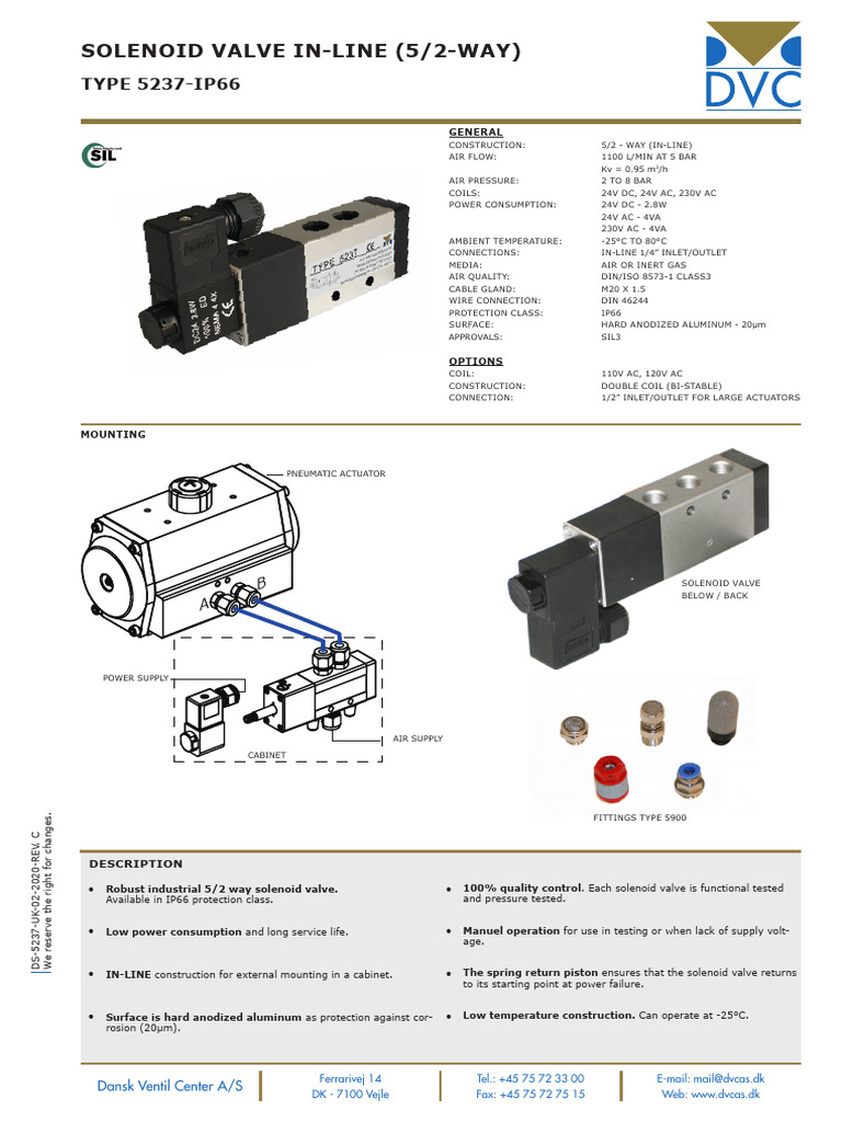 5/2 Way Solenoid Valve Specs | PDF | Valve | Alternating Current