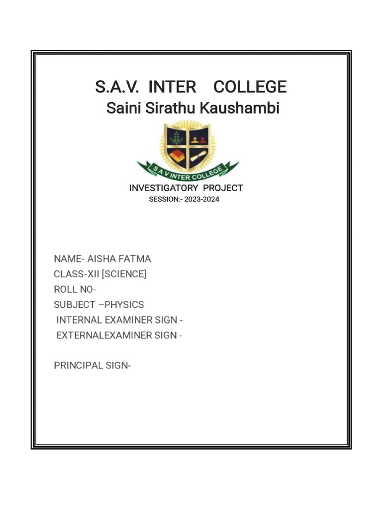 Aisha Fatma Physics Investigatory Projects | PDF