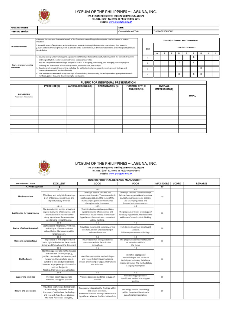 FINAL-DEFENSE-RUBRIC | PDF | Methodology | Apa Style