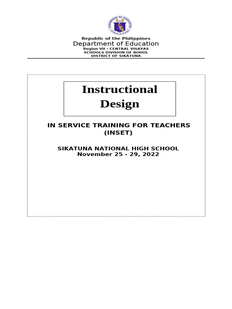 INSET 2024 Training Design Inset 2023 FINAL SNHS | PDF | Learning ...